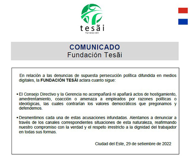 Fundación Tesãi desmiente persecución política a sus empleados | DIARIO ...