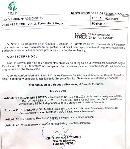 Fundación Tesãi aclara sobre cambio de coordinadora de Tesãi´i | DIARIO ...